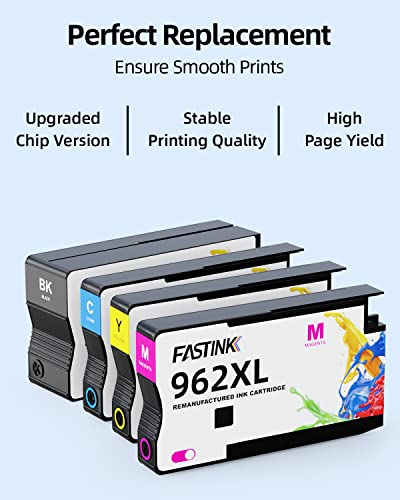 FASTINK Compatible 962XL Ink Cartridges Combo Pack,with Updated Chip,High Yield,Replacement for HP 962XL 962 XL,Works with HP OfficeJet Pro 9010 9015 9015e 9018 9018e 9025 9025e Printer