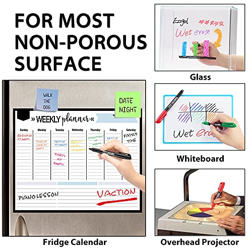 Wet Erase Markers, EZZGOL 12 Colors Bullet Tip Wine Glass Markers, Overhead Transparency Smudge-Free Markers For Dry Erase Whiteboards Schedule Glass and Any Kind of Wet Erase Surface, Wipe with Water