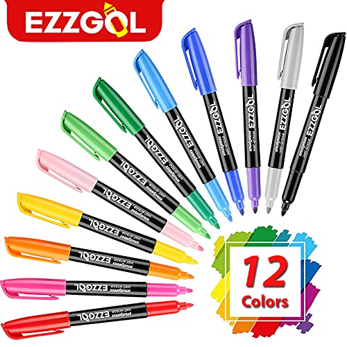 Wet Erase Markers, EZZGOL 12 Colors Bullet Tip Wine Glass Markers, Overhead Transparency Smudge-Free Markers For Dry Erase Whiteboards Schedule Glass and Any Kind of Wet Erase Surface, Wipe with Water