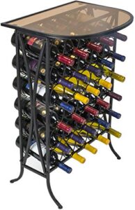 sorbus wine rack stand bordeaux chateau style with glass table – holds bottles of wine – elegant french style wine rack to compliment any space – minimal assembly (wine stand – 30 bottles)