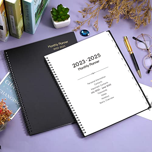 Monthly Planner 2023-2025 - 2023-2025 Monthly Planner With Tabs, Jul. 2023- Jun. 2025, 9" x 11", 24-Month Planner with Pocket & Label, Contacts and Passwords, Thick Paper, Twin-Wire Binding - Black by Artfan