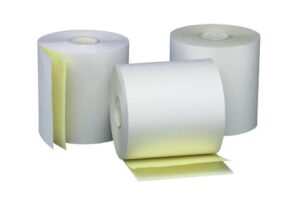 pm company perfection two ply carbonless rolls, 3 x 95 feet, white/canary, 50 rolls per carton (07901)