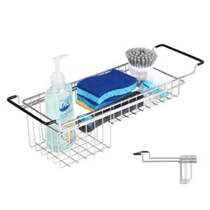 treelen sink caddy sponge holder kitchen sink organizer sponge caddy farmhouse sink accessories rag detergent brush dishwashing liquid rack expandable 14-3/4″ to 20″ stainless steel