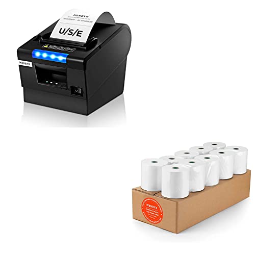 MUNBYN Receipt Printer P068, 3 1/8" 80mm Direct Thermal Printer and Thermal Paper 3 1/8 x 230ft, 10 Rolls Receipt Paper