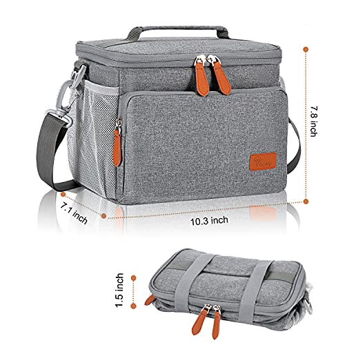 Voova Large Lunch Bag 12 Can (10L) Insulated Leakproof Soft Lunch Box for Adult Men Women, Collapsible Portable Small Cooler Bag Bento Lunchbox for Work Beach Picnic Camping, Grey