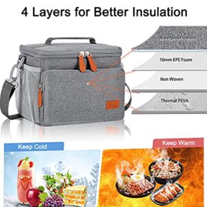 Voova Large Lunch Bag 12 Can (10L) Insulated Leakproof Soft Lunch Box for Adult Men Women, Collapsible Portable Small Cooler Bag Bento Lunchbox for Work Beach Picnic Camping, Grey