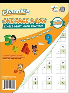 channie’s one page a day single digit addition & subtraction workbook for pre-kindergarten – 1st grade elementary school students, single digit math practice, 50 pages