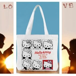 Reusable Kitty's Tote Canvas Bag For Women Cute Aesthetic Shopping Bag/Gym Bag/ Lunch Bag | Book Lovers Gifts, Medium