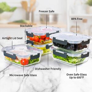 Zulay Kitchen 5 Pack Leak-Proof Glass Food Storage Containers - 36 oz Thick & Durable Glass Meal Prep Containers - Airtight Easy to Clean Glass Storage Containers With Lids