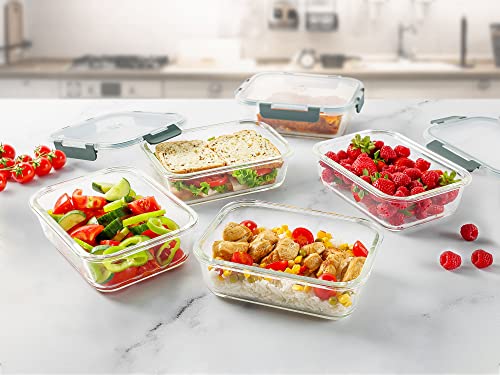 Zulay Kitchen 5 Pack Leak-Proof Glass Food Storage Containers - 36 oz Thick & Durable Glass Meal Prep Containers - Airtight Easy to Clean Glass Storage Containers With Lids