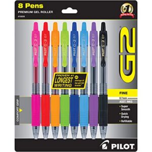 pilot g2 premium refillable and retractable gel ink pens, fine point (0.7mm), 8 colors, 8 count (16606)