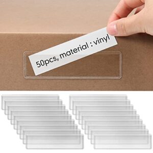 label holders adhesive shelf tag 1.2 x 4.3 inch clear shelf tag index card pockets plastic drawers file cabinet storage bins label holder for supermarket bookshelf mailbox business kitchen (50 pack)