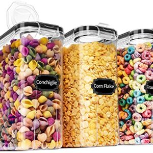 Cereal Containers Storage, Airtight Food Storage Container with Lid of 3 [2.5L/85.4oz] for Kitchen & Pantry Organization, BPA-Free Clear Plastic Canister Great for Snacks, Sugar, 20 Lables & Marker