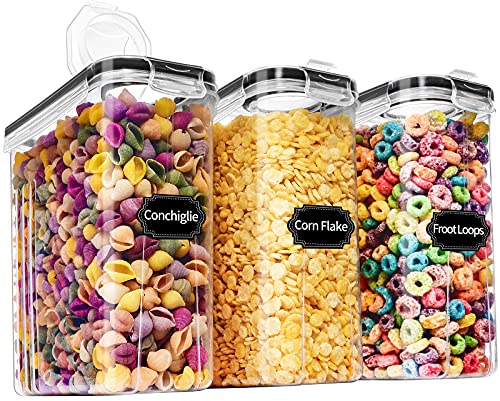 Cereal Containers Storage, Airtight Food Storage Container with Lid of 3 [2.5L/85.4oz] for Kitchen & Pantry Organization, BPA-Free Clear Plastic Canister Great for Snacks, Sugar, 20 Lables & Marker