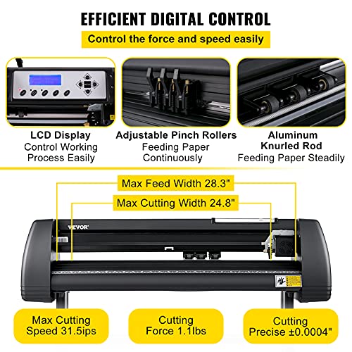 VEVOR Vinyl Cutter Machine, 28inch Vinyl Plotter, LCD Display Plotter Cutter, Adjustable Double-Spring Pinch Rollers Sign Cutting Plotter, Plotter with Signmaster Software for Design and Cut