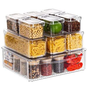 moretoes set of 10 fridge organizer stackable refrigerator organizer bins with lids, bpa-free plastic pantry storage bins for fridge freezer kitchen cabinet pantry