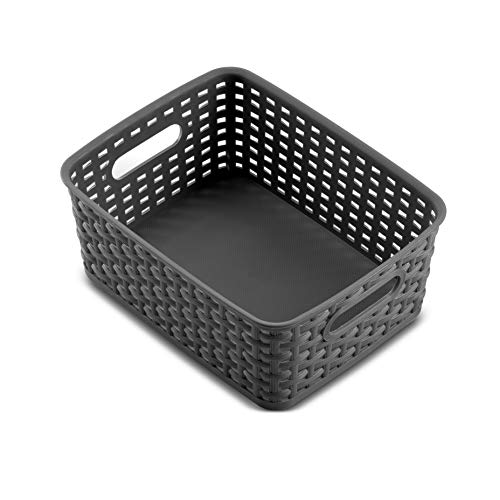 Set of 6 Plastic Storage Baskets - Small Pantry Organizer Basket Bins - Household Organizers with Cutout Handles for Kitchen Organization, Countertops, Cabinets, Bedrooms, and Bathrooms