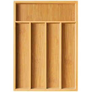 furninxs bamboo kitchen drawer organizer wooden silverware utensil tray holder with 5 small narrow compartments for cutlery spoons forks knives storage flatware organizer 14×10.5×2 inch