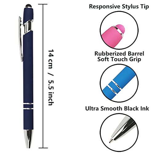 Oddmoal Ballpoint Pen with Stylus Tip, Soft Touch Click Metal Pen, 1.0mm Medium Point, Black Ink, 12 Count(Mixed Color)