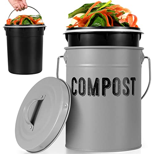 Compost Bin Kitchen Counter, Durmmur 1.0 Gallon Indoor Kitchen Compost Bin, Compost Pail, Countertop Compost Bin with Lid Sealed for Waste Food, Compost Bucket, Easy Clean Compost Container