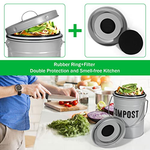 Compost Bin Kitchen Counter, Durmmur 1.0 Gallon Indoor Kitchen Compost Bin, Compost Pail, Countertop Compost Bin with Lid Sealed for Waste Food, Compost Bucket, Easy Clean Compost Container