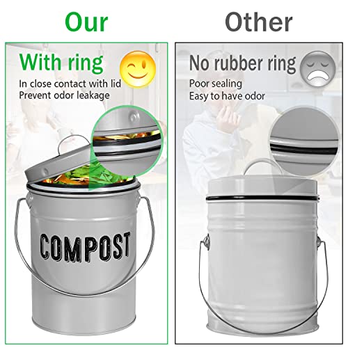 Compost Bin Kitchen Counter, Durmmur 1.0 Gallon Indoor Kitchen Compost Bin, Compost Pail, Countertop Compost Bin with Lid Sealed for Waste Food, Compost Bucket, Easy Clean Compost Container