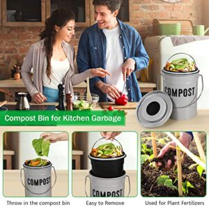 Compost Bin Kitchen Counter, Durmmur 1.0 Gallon Indoor Kitchen Compost Bin, Compost Pail, Countertop Compost Bin with Lid Sealed for Waste Food, Compost Bucket, Easy Clean Compost Container