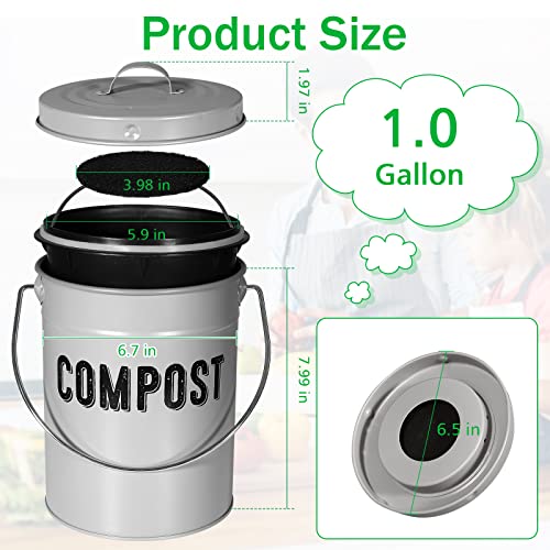 Compost Bin Kitchen Counter, Durmmur 1.0 Gallon Indoor Kitchen Compost Bin, Compost Pail, Countertop Compost Bin with Lid Sealed for Waste Food, Compost Bucket, Easy Clean Compost Container