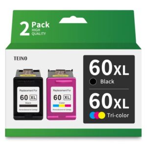 teino remanufactured ink cartridge replacement for hp 60 xl 60xl for photosmart c4780 c4795 c4680 c4650 d110 d110a deskjet f4480 f4280 f4580 d2530 d2545 envy 100 printer (black, tri-color, 2-pack)