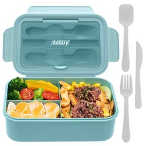 bento box for adults kids, 1100ml lunch container bento boxes with built-in utensil set, leakproof, micro-wave dishwasher safe(teal blue)