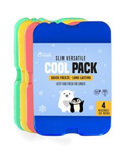 healthy packers ice pack for lunch box – freezer packs – original cool pack | slim & long-lasting reusable ice packs for lunch bags and cooler bag (set of 4)