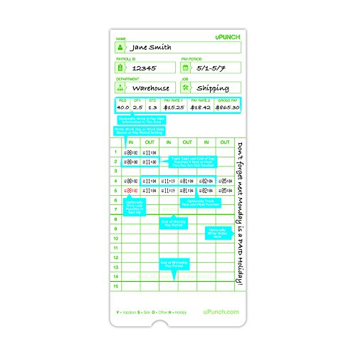 100 uPunch Time Cards for HN3000