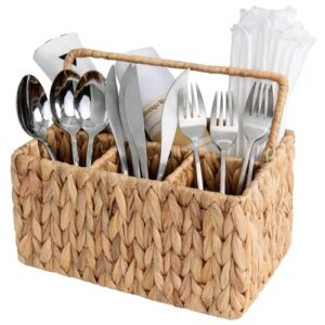 storageworks wicker flatware organizer, hand woven water hyacinth cutlery holder for countertop with handle, 1 pack