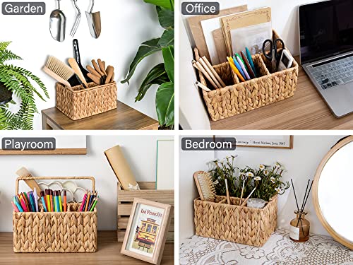 StorageWorks Wicker Flatware Organizer, Hand Woven Water Hyacinth Cutlery Holder for Countertop with Handle, 1 Pack