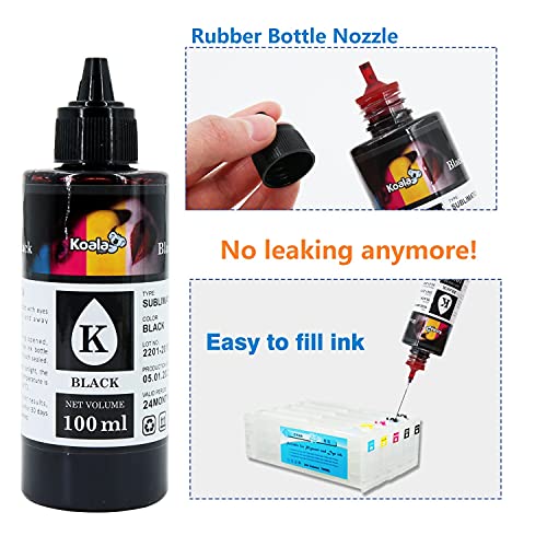 Koala Sublimation Ink Refill Bottle Compatible with ET-2720 ET-2760 ET-2800 ET-2803 ET-2850 ET-3760 WF-7710 WF-7720 C68 C88 for Heat Transfer on Mugs, Polyester Shirts, Mat, etc