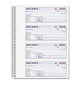 adams money and rent receipt book, 2-part carbonless, 7-5/8″ x 11″, spiral bound, 200 sets per book, 4 receipts per page (sc1182)