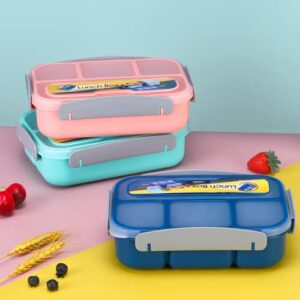 3 Pack Bento Box Lunch Box Kids, Qipecedm Bento Box Adult Lunch Box with Cutlery, 1300ML 4 Compartment Lunch Box Containers for Adults/Kids/Toddler, Leak Proof, Microwave/Dishwasher/Freezer Safe