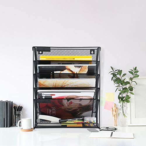 Samstar 2 Pack Wall File Organizer, 5-Tier Wall Mount Paper Holder Vertical File Rack for Office Home, Black.