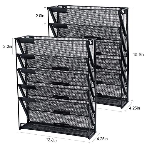 Samstar 2 Pack Wall File Organizer, 5-Tier Wall Mount Paper Holder Vertical File Rack for Office Home, Black.