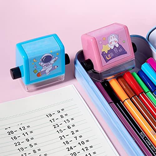 Math Roller Stamp for Addition Subtraction Multiplication Division, Roller Number Teaching Practice Math Stamp Roller Digital Teaching Stamp, Math Practice Number Rolling Stamp (4 Pcs -All)