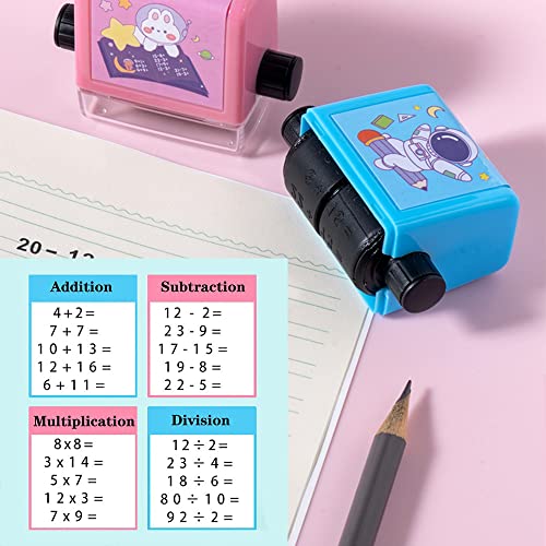 Math Roller Stamp for Addition Subtraction Multiplication Division, Roller Number Teaching Practice Math Stamp Roller Digital Teaching Stamp, Math Practice Number Rolling Stamp (4 Pcs -All)