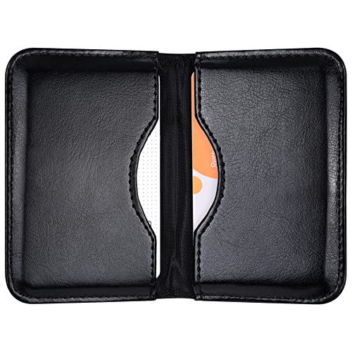 Wisdompro Business Card Holder, 2-Sided PU Leather Folio Pocket Slim Name Card Wallet Case with Magnetic Shut for Men and Women - Black