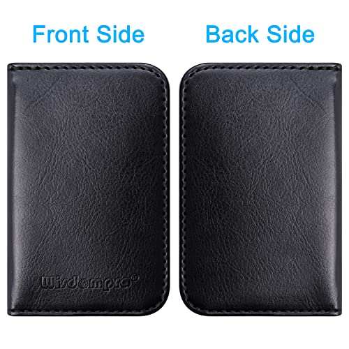 Wisdompro Business Card Holder, 2-Sided PU Leather Folio Pocket Slim Name Card Wallet Case with Magnetic Shut for Men and Women - Black