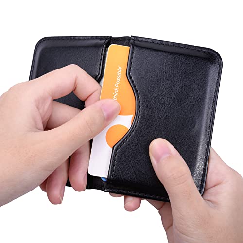 Wisdompro Business Card Holder, 2-Sided PU Leather Folio Pocket Slim Name Card Wallet Case with Magnetic Shut for Men and Women - Black