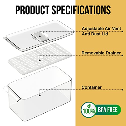 WAVELUX Produce Saver Containers for Refrigerator, Food Fruit Vegetables storage, 3 Pcs Stackable Freezer Fridge Organizer, Fresh Keeper Drawer Bin Basket with Vented Lids & Removable Drain Tray