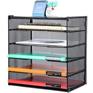 samstar letter tray paper organizer, mesh desk file organizer with 5 tier shelves and sorter, black