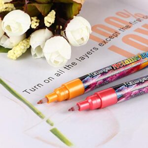 18 Colors Metallic Marker Pens, 0.7 mm Extra Fine Point Paint Pen, Metallic Painting Pens, Metallic Permanent Markers for Cards Writing Signature Lettering