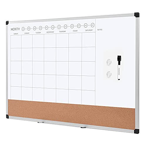 Amazon Basics Monthly Calendar Whiteboard Dry Erase and Cork Board, Silver Aluminium Frame, 24 x 36 Inches