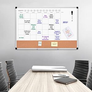 Amazon Basics Monthly Calendar Whiteboard Dry Erase and Cork Board, Silver Aluminium Frame, 24 x 36 Inches