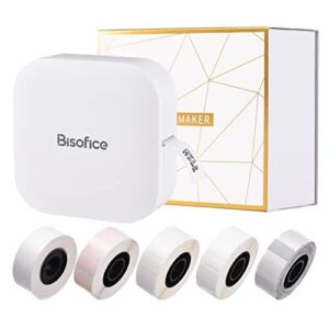 bisofice q30 label maker machine with tape, mini label maker with 5 rolls label tape, portable wireless connection bluetooth label printer labeler, compatible with ios android